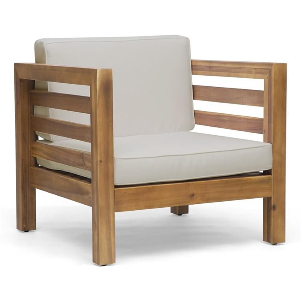 Afuera Living Outdoor Acacia Wood Club Chair in Teak and Beige (Set of ...