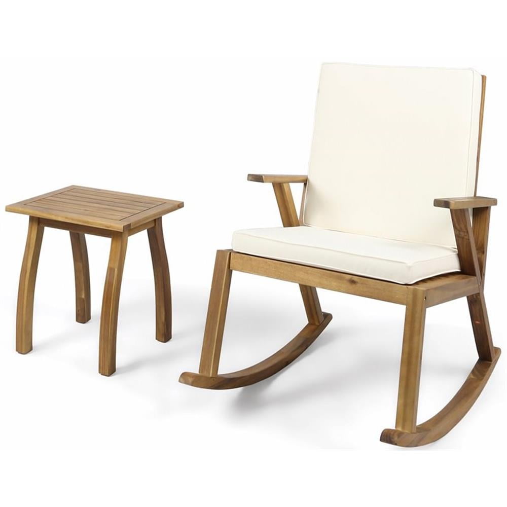 Afuera Living Outdoor Acacia Wood Rocking Chair & Side Table Teak/Cream ...