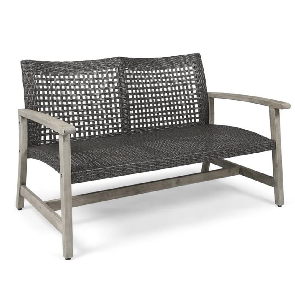 Afuera Living Outdoor Wood and Wicker Loveseat in Light Gray - Walmart.com