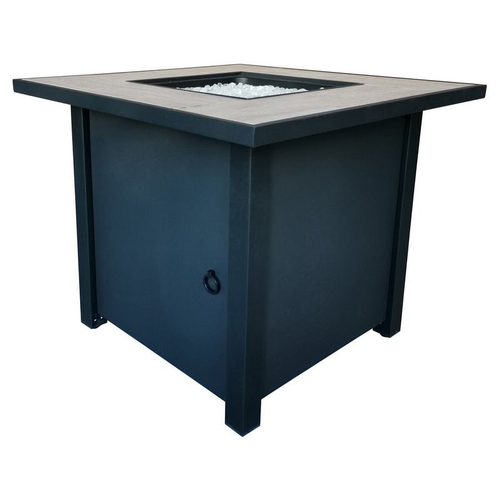 Afuera Living Square Metal and Tile Fire Pit with Glass Rocks in Black ...