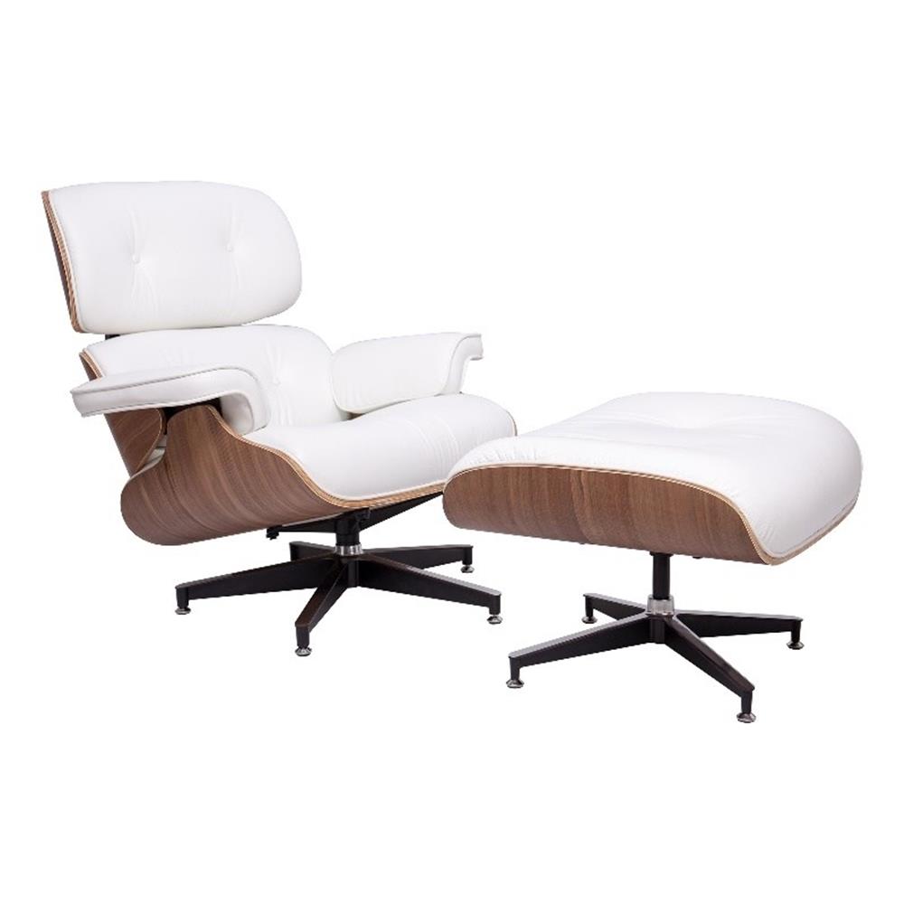 Afuera Living White Top-Grain Leather Swivel Lounge Chair and Ottoman ...