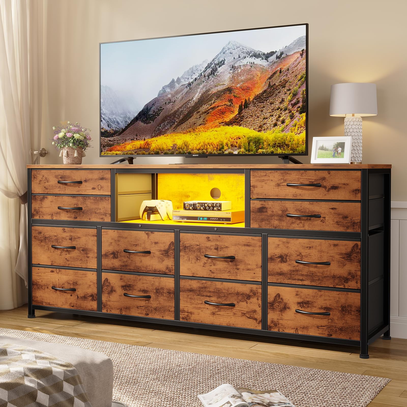 Afuhokles 12 Drawer Dressers for Bedroom with Power Outlets, 55 inch ...