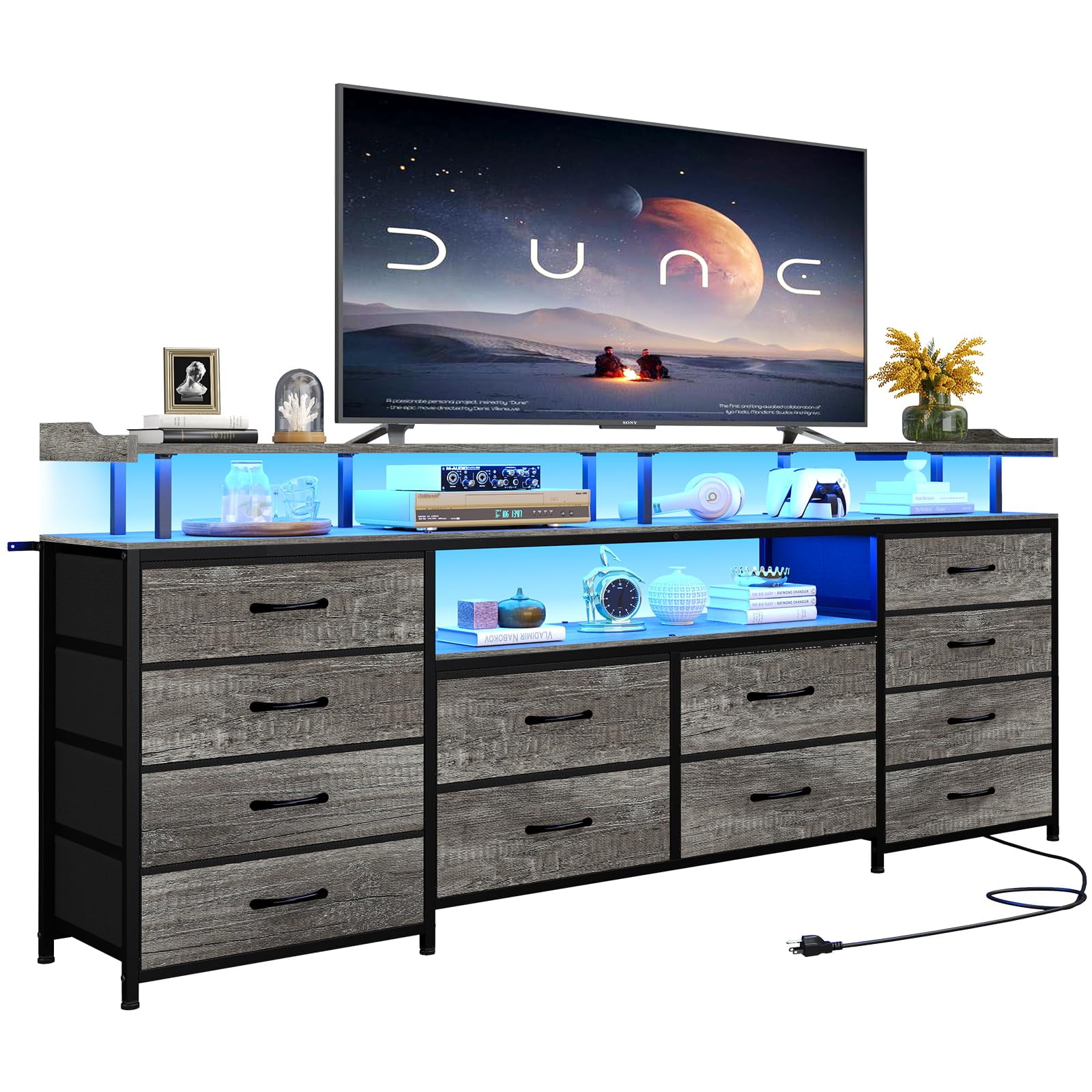 Afuhokles 12 Drawers TV Stand Dresser for 65/70 inch TV with LED Light ...