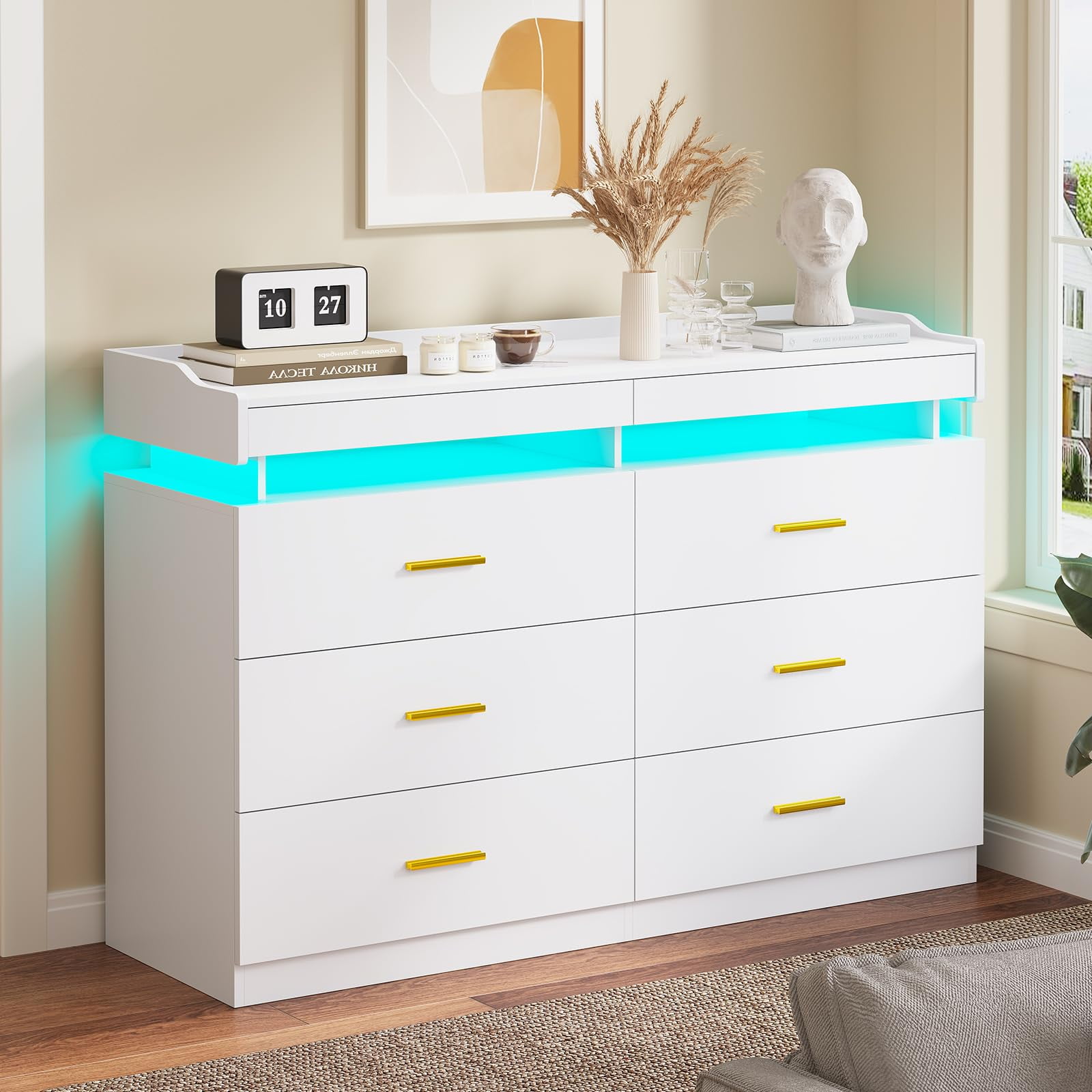 Afuhokles 6 Drawer Dresser with 2 Open Cubbies Modern White Bedroom Storage Tower Large Clothes Organizer Walmart
