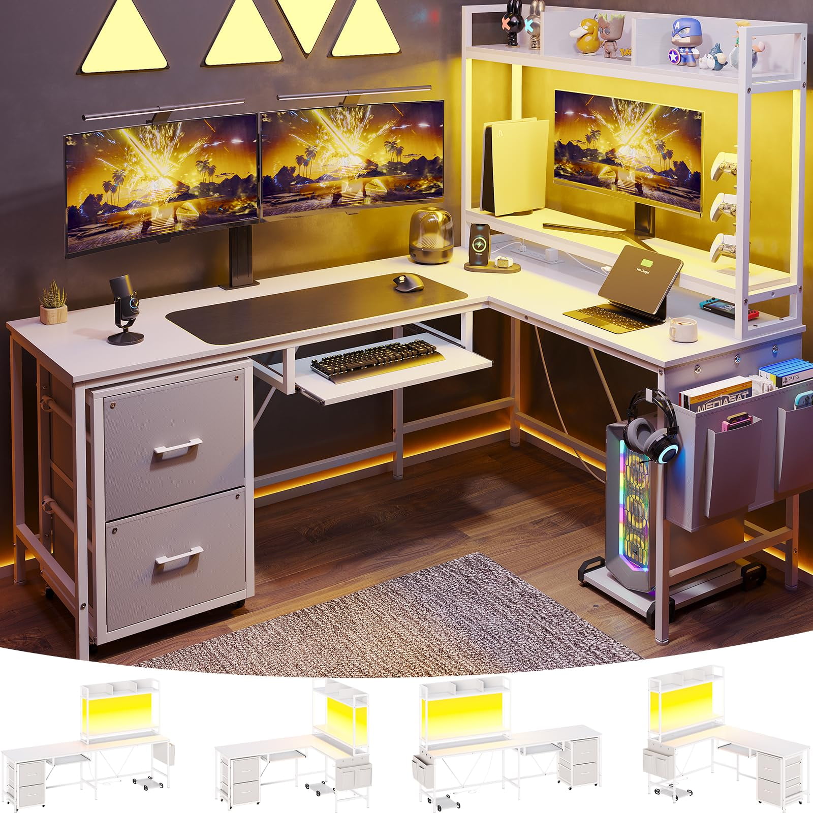 Afuhokles Computer Desk L-Shaped Reversible Corner Computer Desk with ...