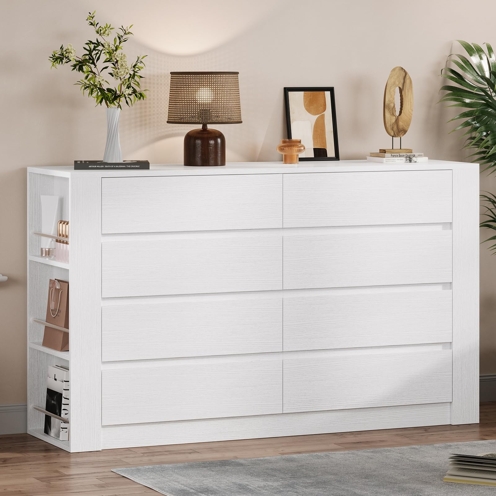 Afuhokles 8 Drawers Dresser with Side Storage Shelves for Bedroom ...