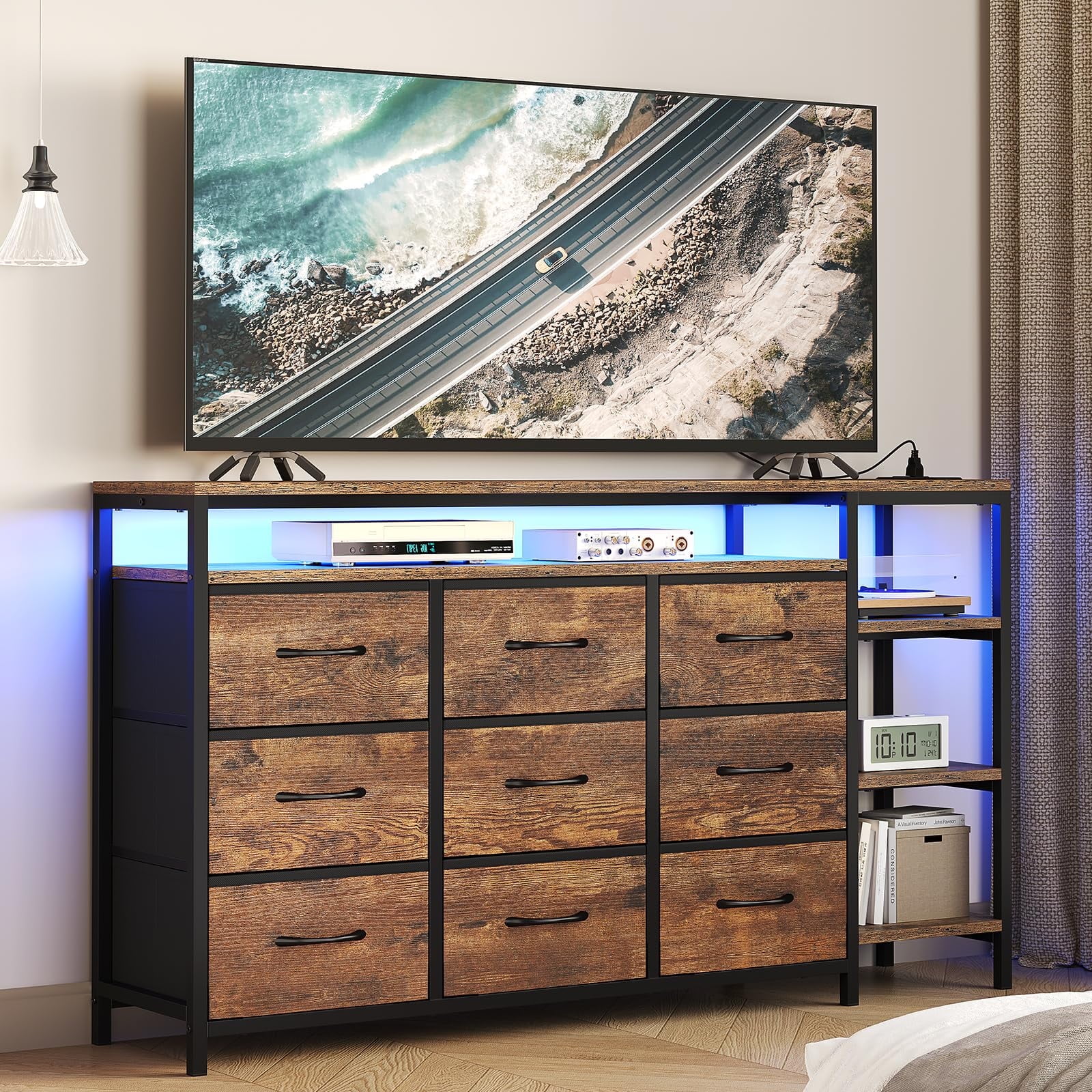 Afuhokles 9 Drawers Dressers for Bedroom with LED Lights and Powers ...