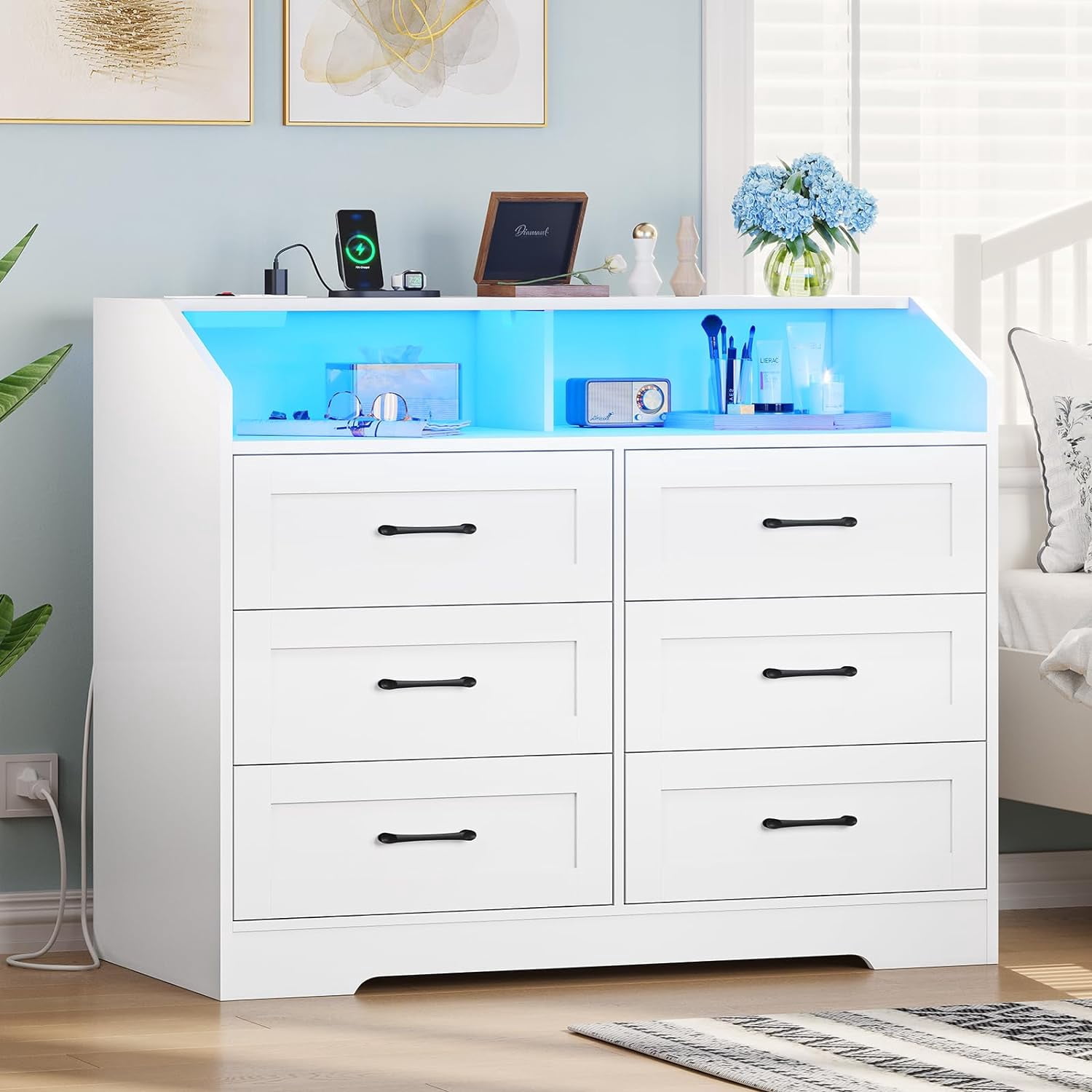 Afuhokles Dressers for Bedroom, 6 Drawer Dresser with LED Lights, Chest ...