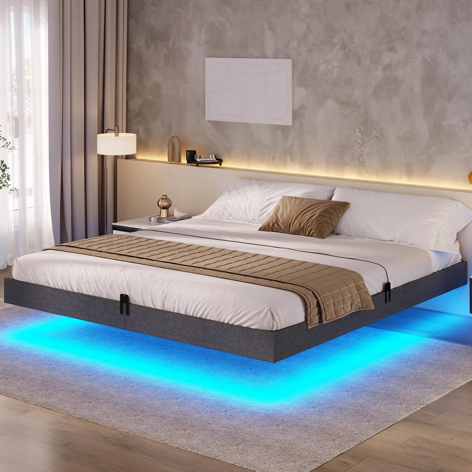 Afuhokles Floating Bed Frame King Size with LED Lights, Modern Metal ...