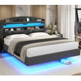 Afuhokles Queen Floating Bed Frame, Storage Headboard, LED Lights, USB ...