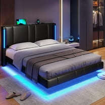 Afuhokles Queen Size LED Bed Frame with 2 USB Ports, Headboard ...