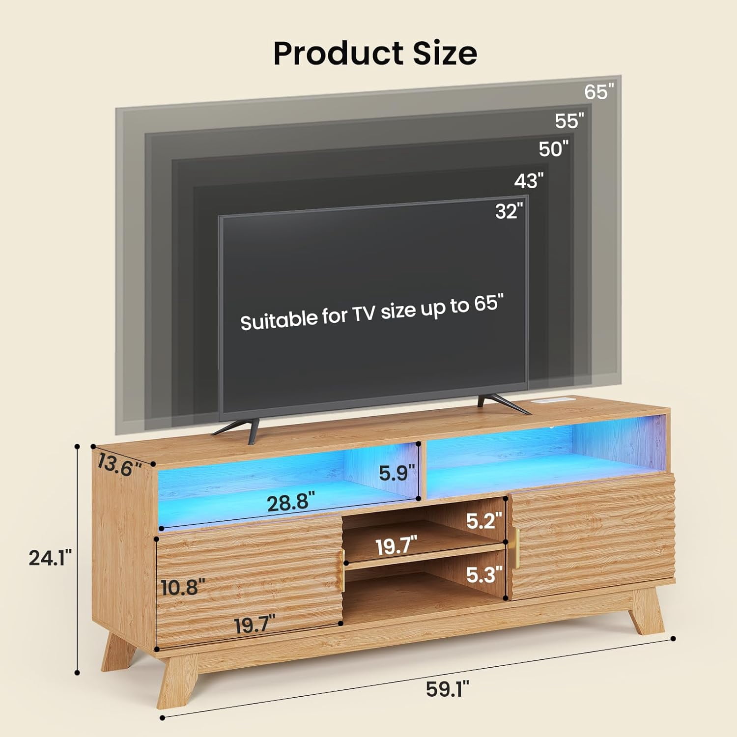 Afuhokles Fluted TV Stand ups to 65 Inch TV, Mid Century Modern TV ...