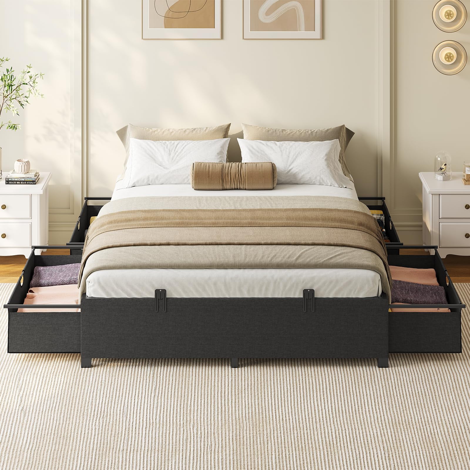 Afuhokles Full Bed Frame with 4 Large Storage Drawers, Platform Metal ...