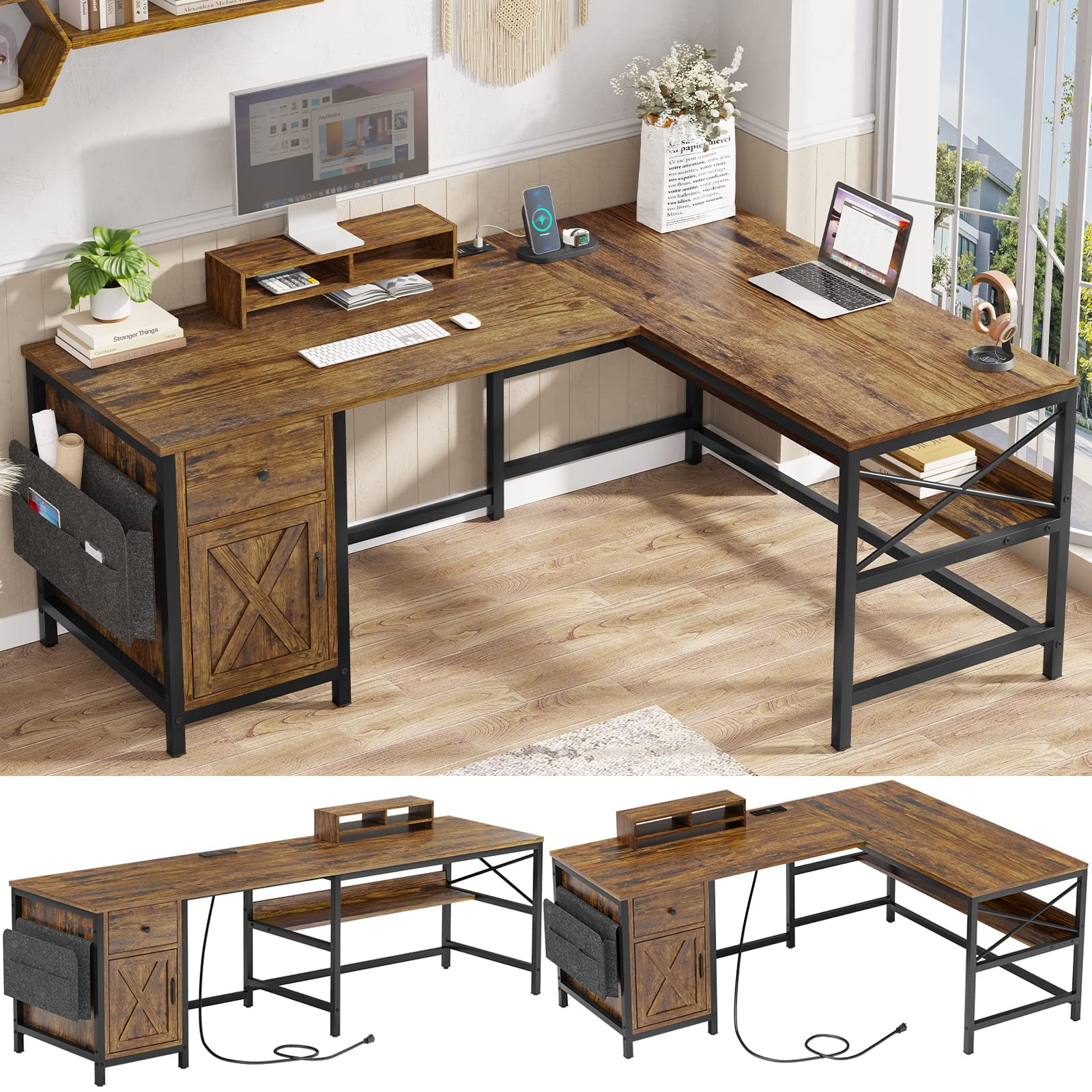 Wood l shaped computer desk store