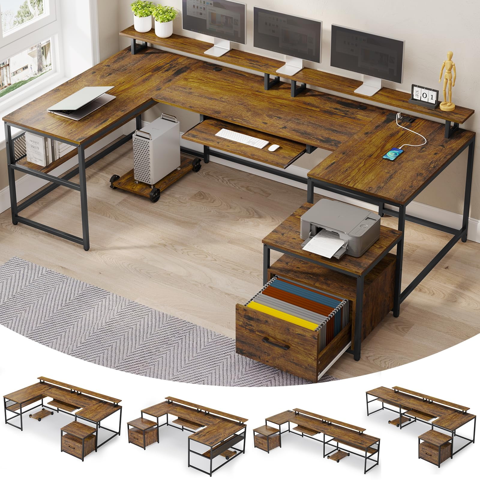U shaped desk with storage store