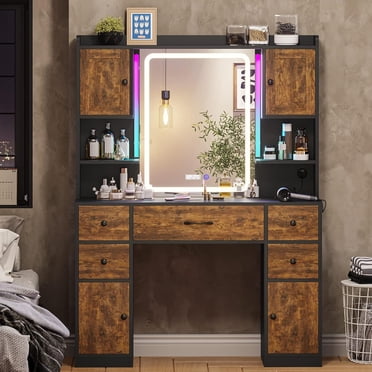 Ibbie Pro Modern Vanity Table 11 Drawers Light USB Port Mirror Power ...
