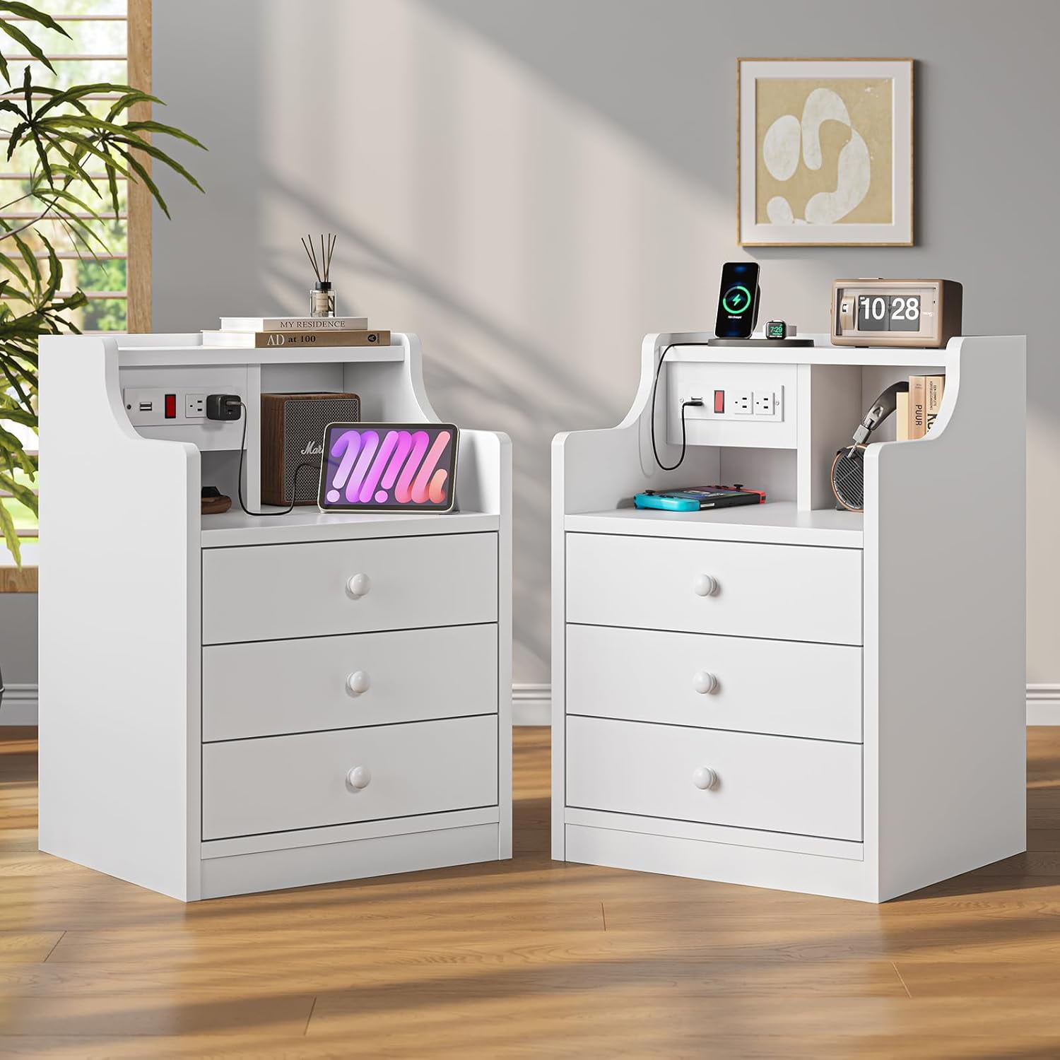 Afuhokles Nightstand Set of 2 with Charging Station, Night Stand End ...