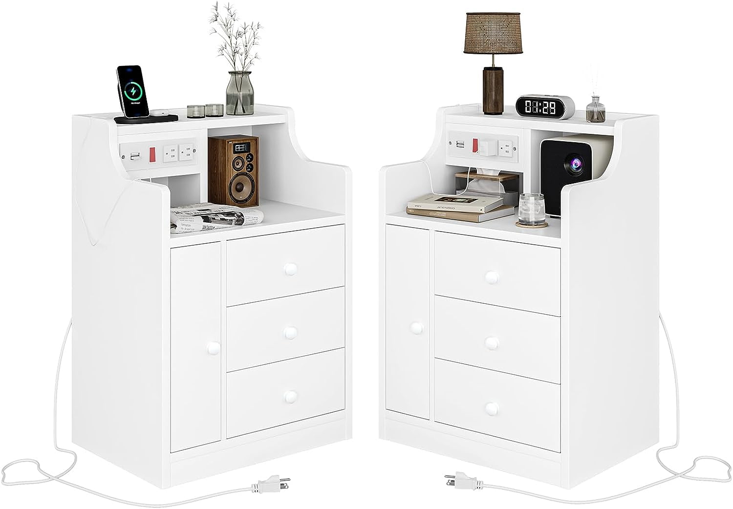 Afuhokles Powered Night Stands Bedroom Pair with USB Charging Station ...