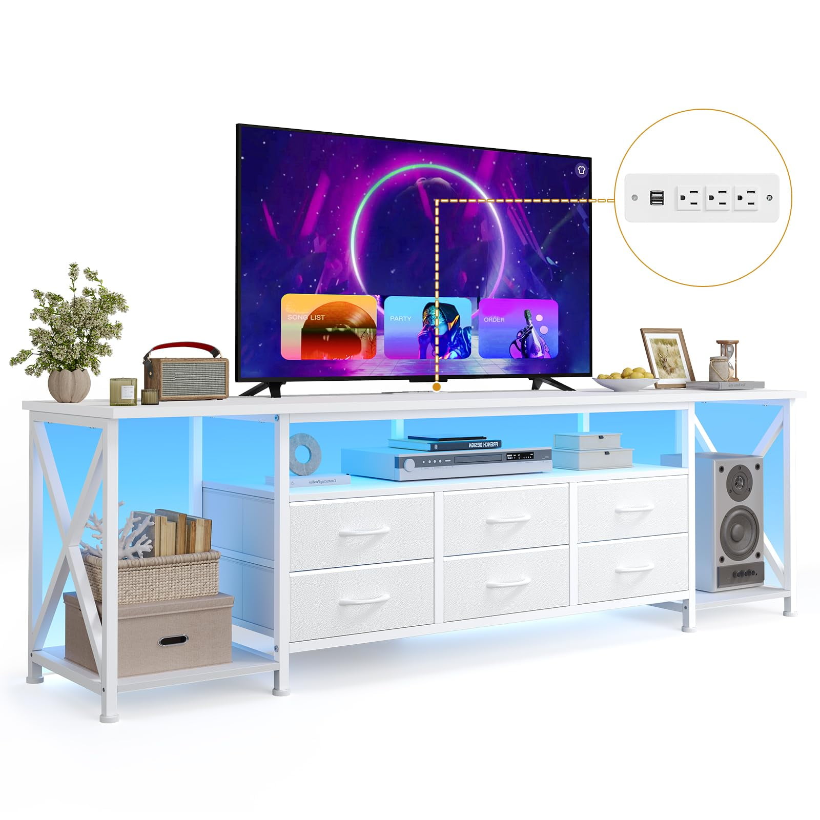 Afuhokles TV Stand for 80 Inches TV, Entertainment Center with LED ...