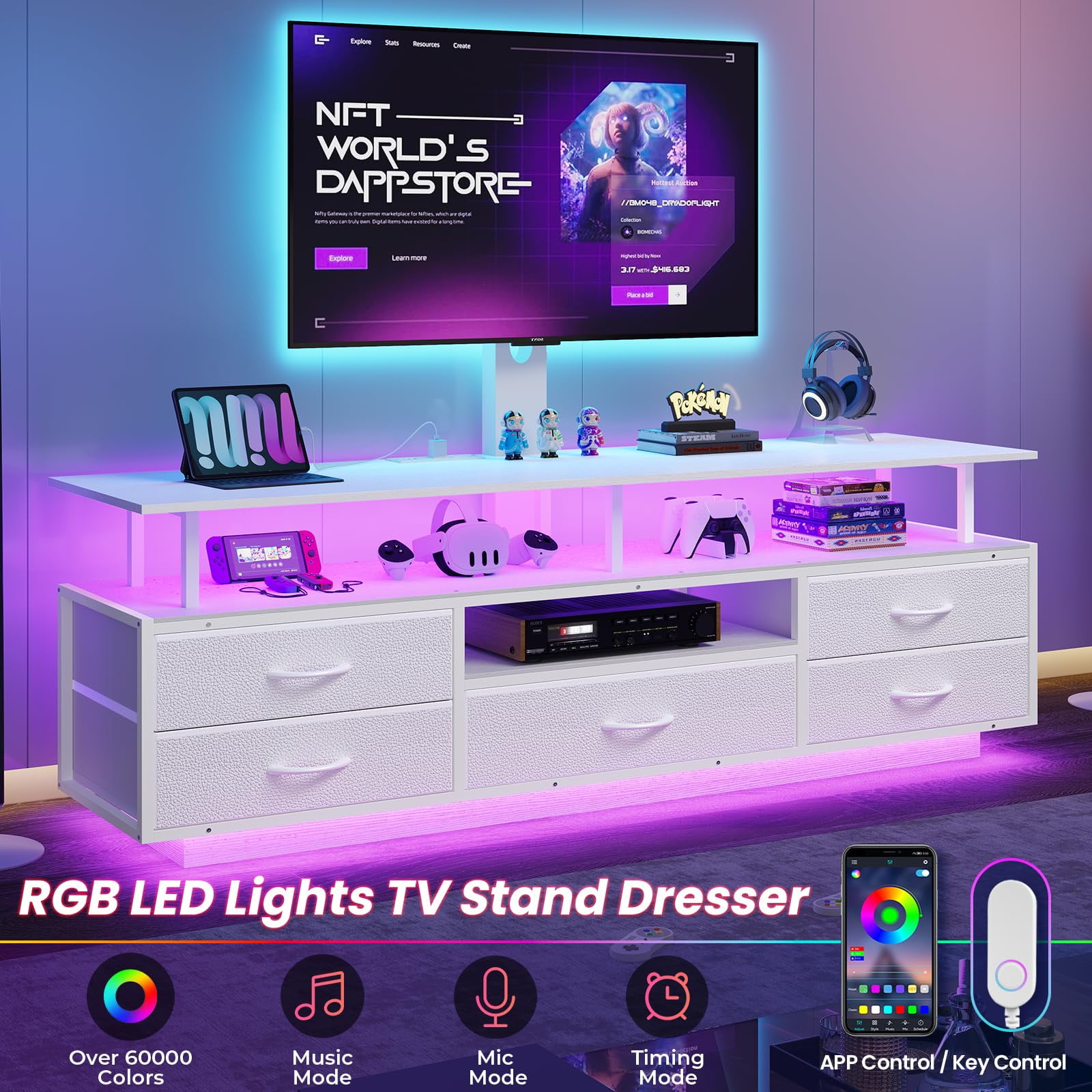 Afuhokles TV Stand with Mount for 32/55/65/70 inch TVs with Power ...