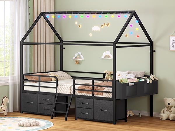 Afuhokles Twin Size Bed Frame with 6 Drawers,House Bed with Globe ...