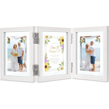 Afuly Double Wooden Hinged Picture Frame 5x7, Gray White, 2 Openings ...