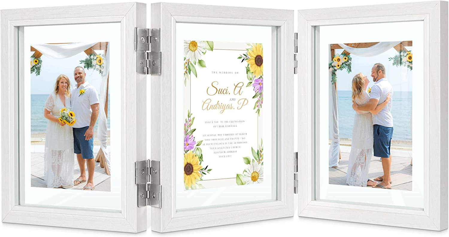 Afuly 5x7 Tri Foldable Photo Frame, Dual Standing, 3 Opening, White ...
