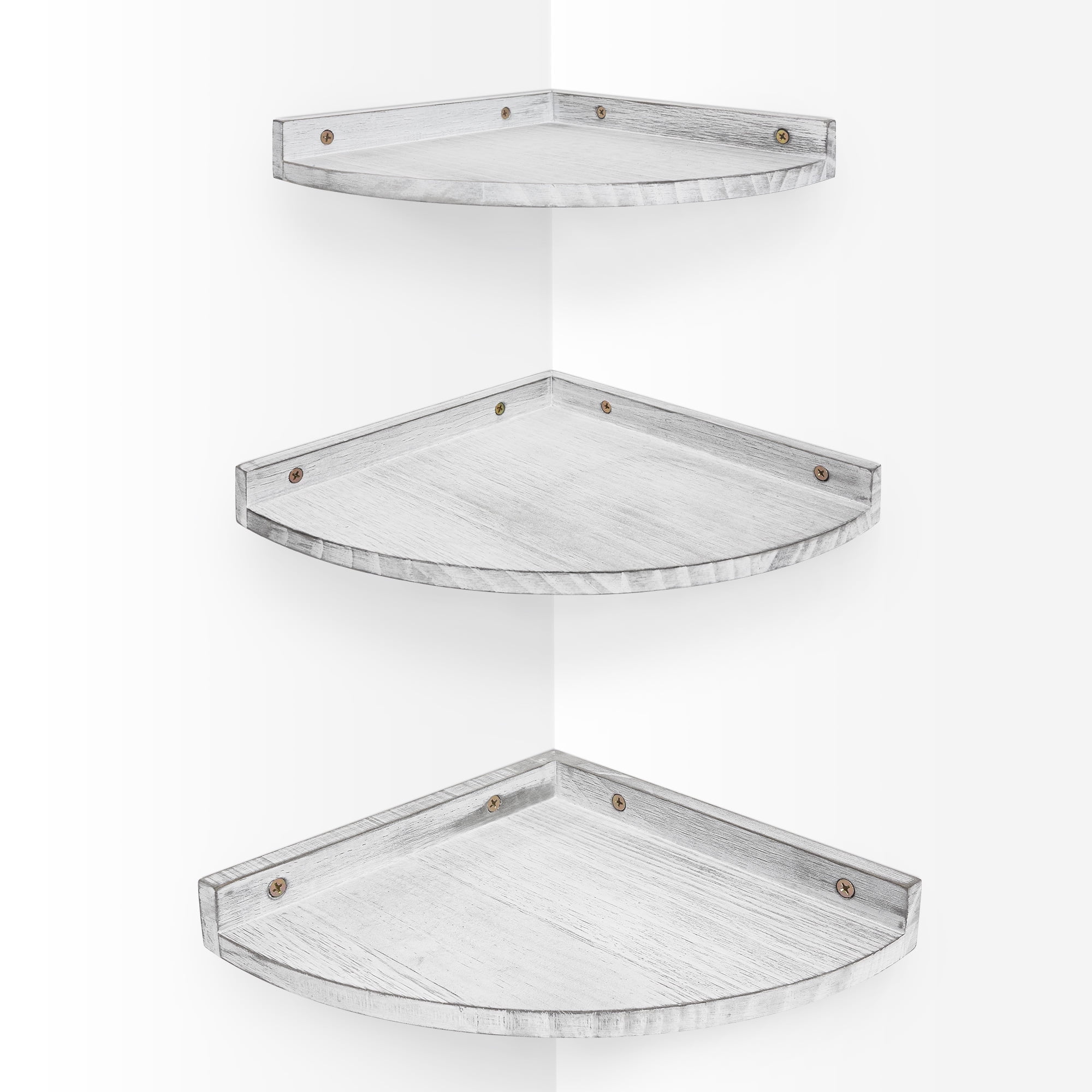 Afuly Rustic White Corner Floating Shelves Set of 3, Small Wall Mounted ...