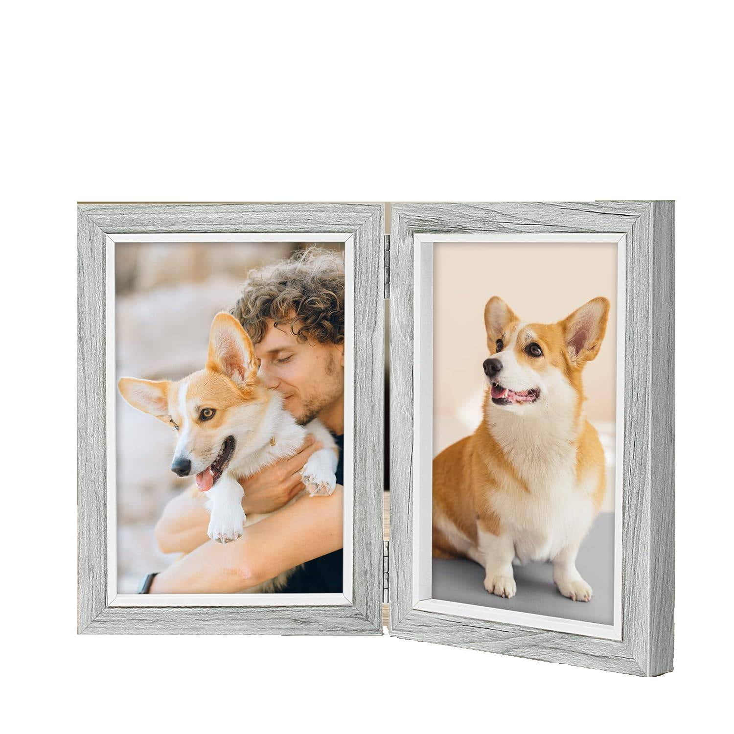 Afuly 4x6 Picture Frame Double Dual Grey Hinged Photo Frames Wooden ...