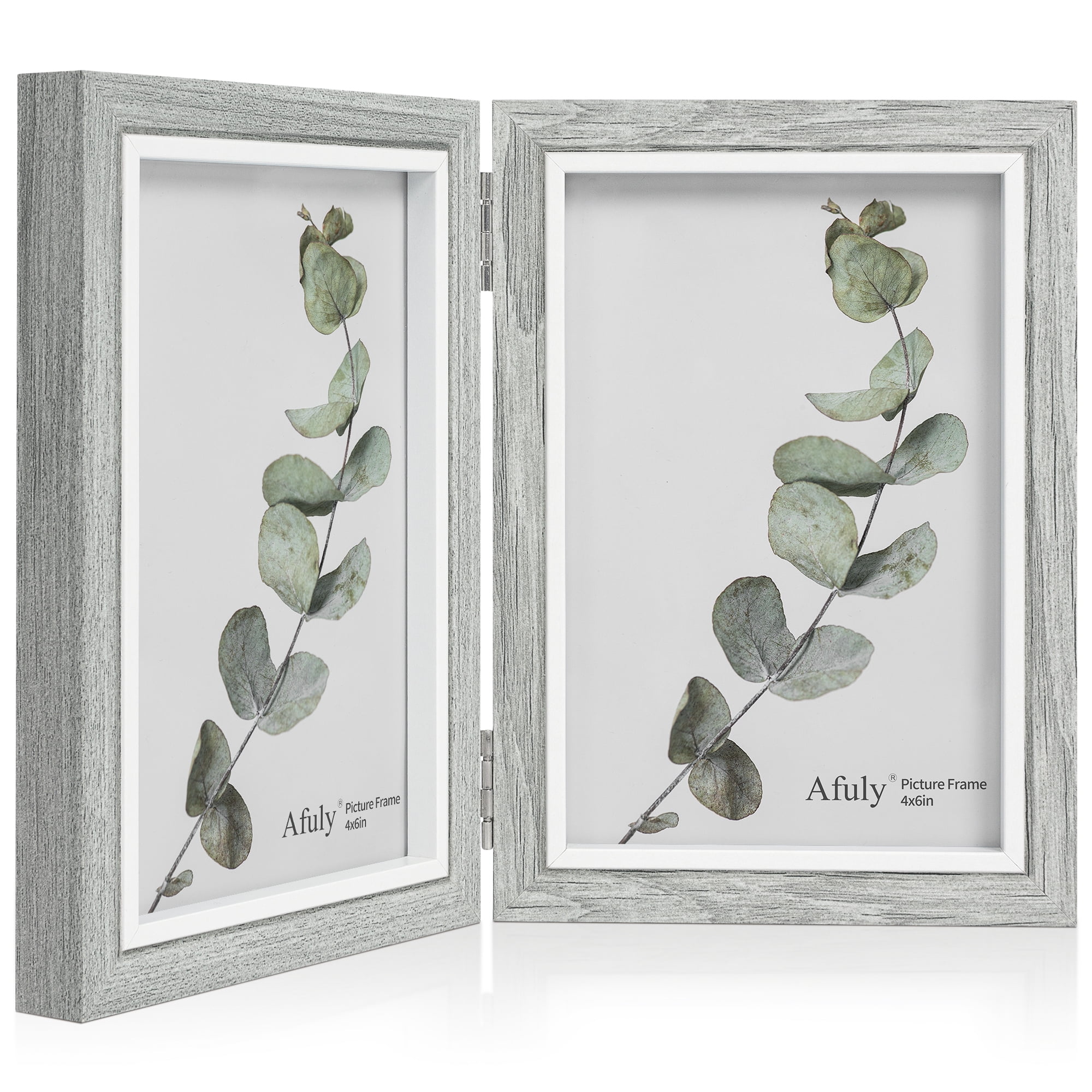 Afuly 4x6 Picture Frame Double Dual Grey Hinged Photo Frames Wooden ...