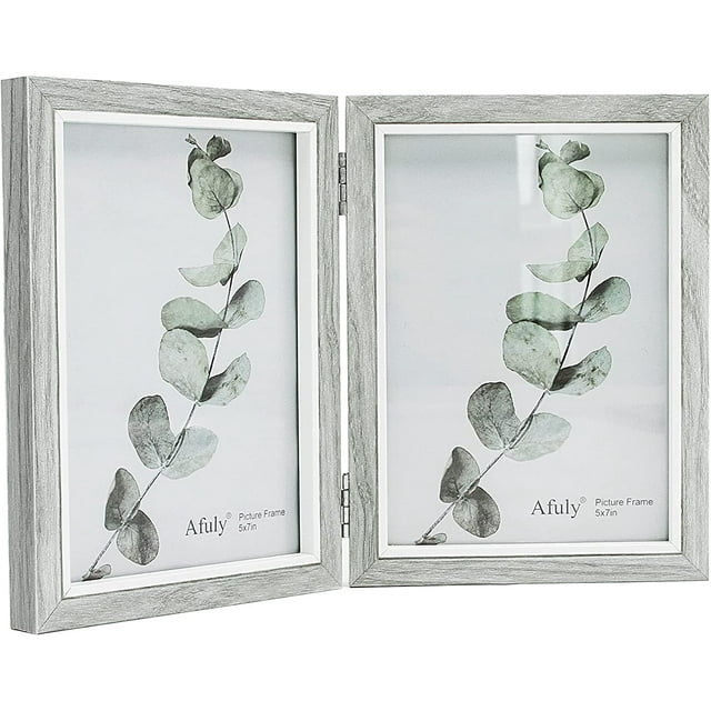 Afuly 5x7 Picture Frame Gray White Double Wooden Hinged Photo Frames 2 ...