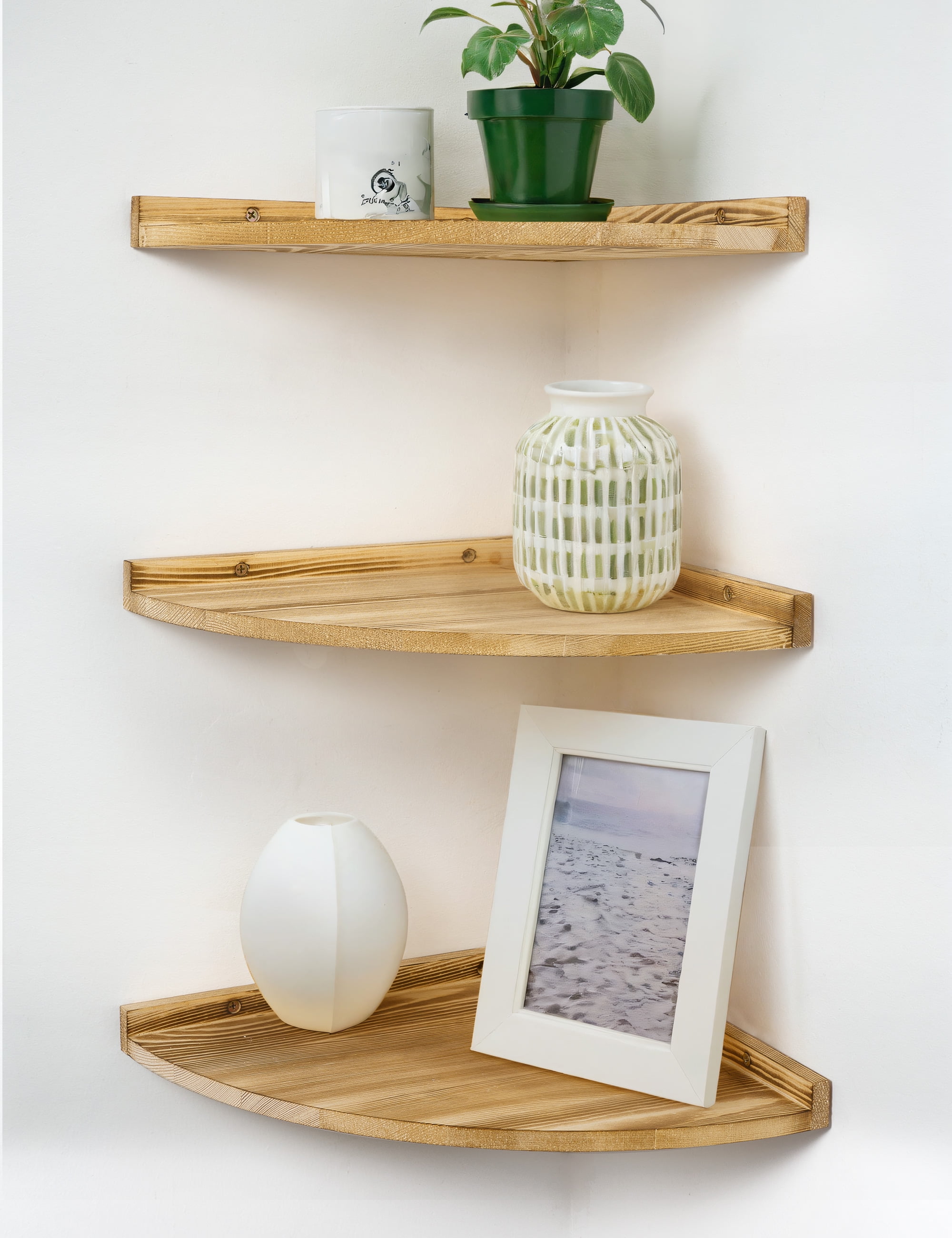 Afuly Floating Corner Shelves for Wall, Rustic Solid Brown Wood Wall ...
