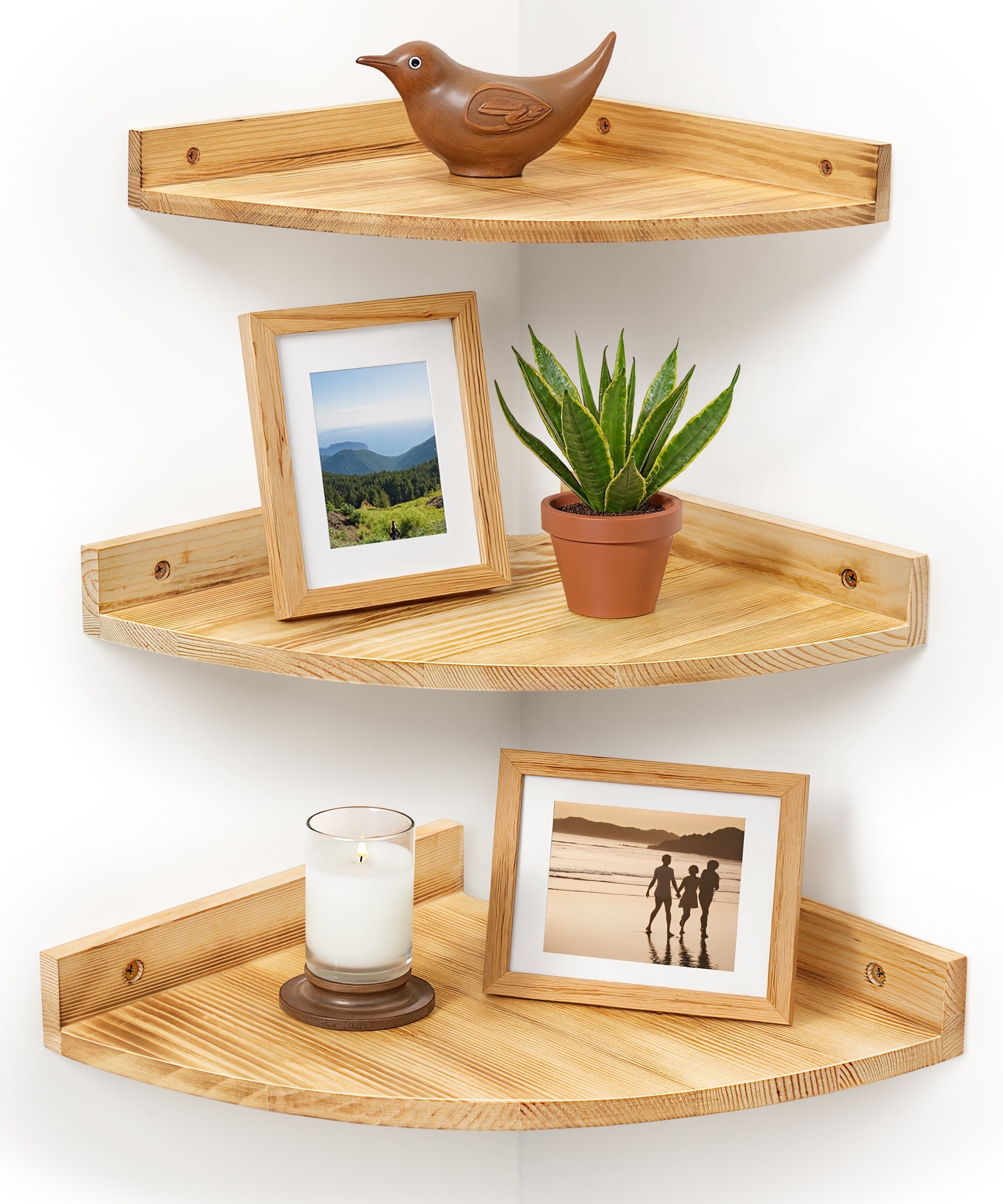 Afuly Floating Corner Shelf for Wall, Large Corner Shelves Solid Pine ...