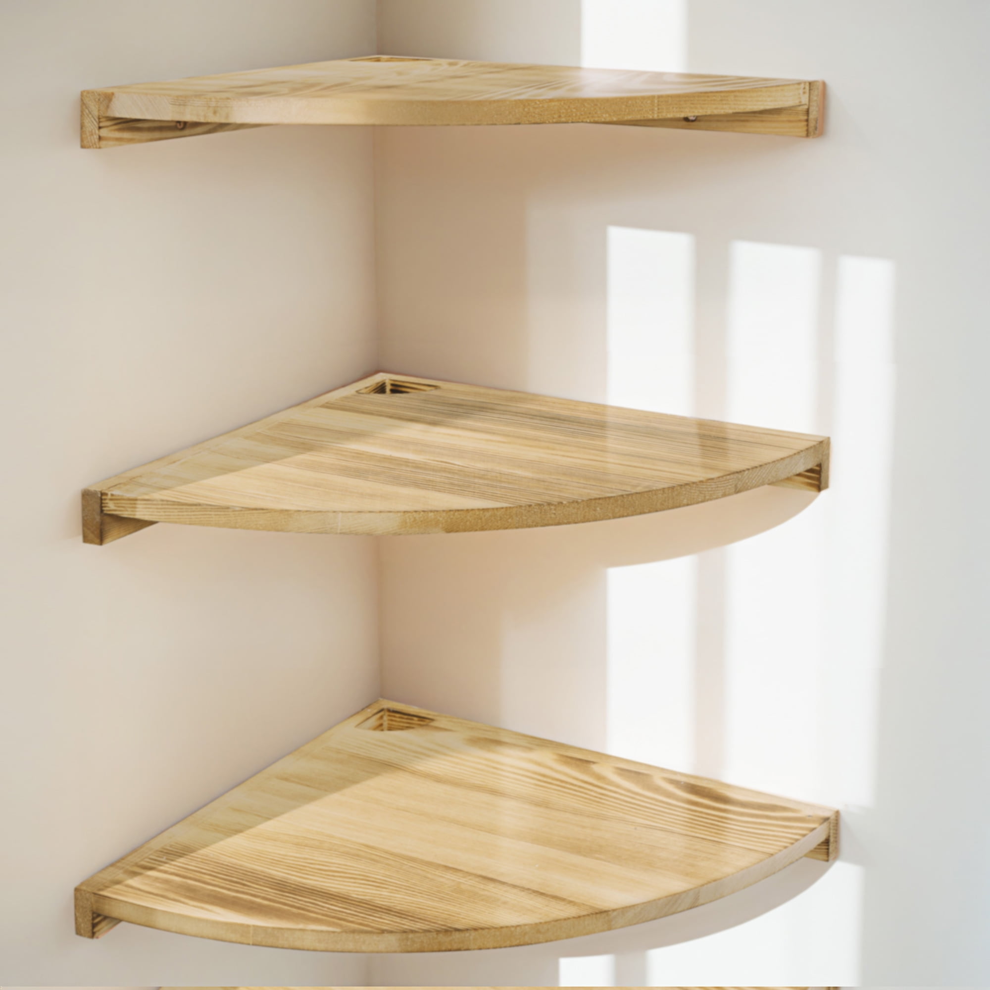 Afuly Floating Corner Shelves for Wall, Rustic Solid Brown Wood Wall Mounted Corner Shelf, 3 Set ...