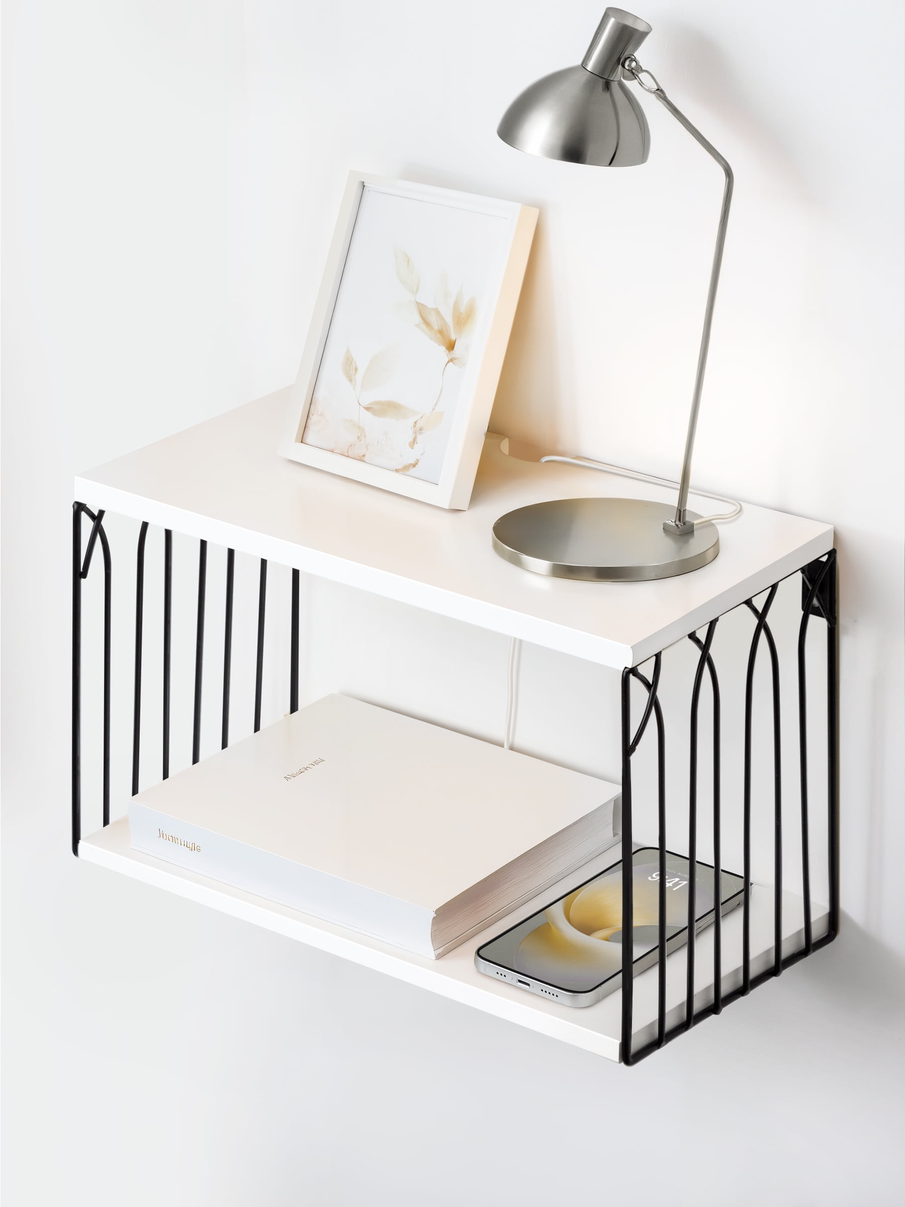 Afuly Floating Nightstand with Cable Hole, White and Black Small ...