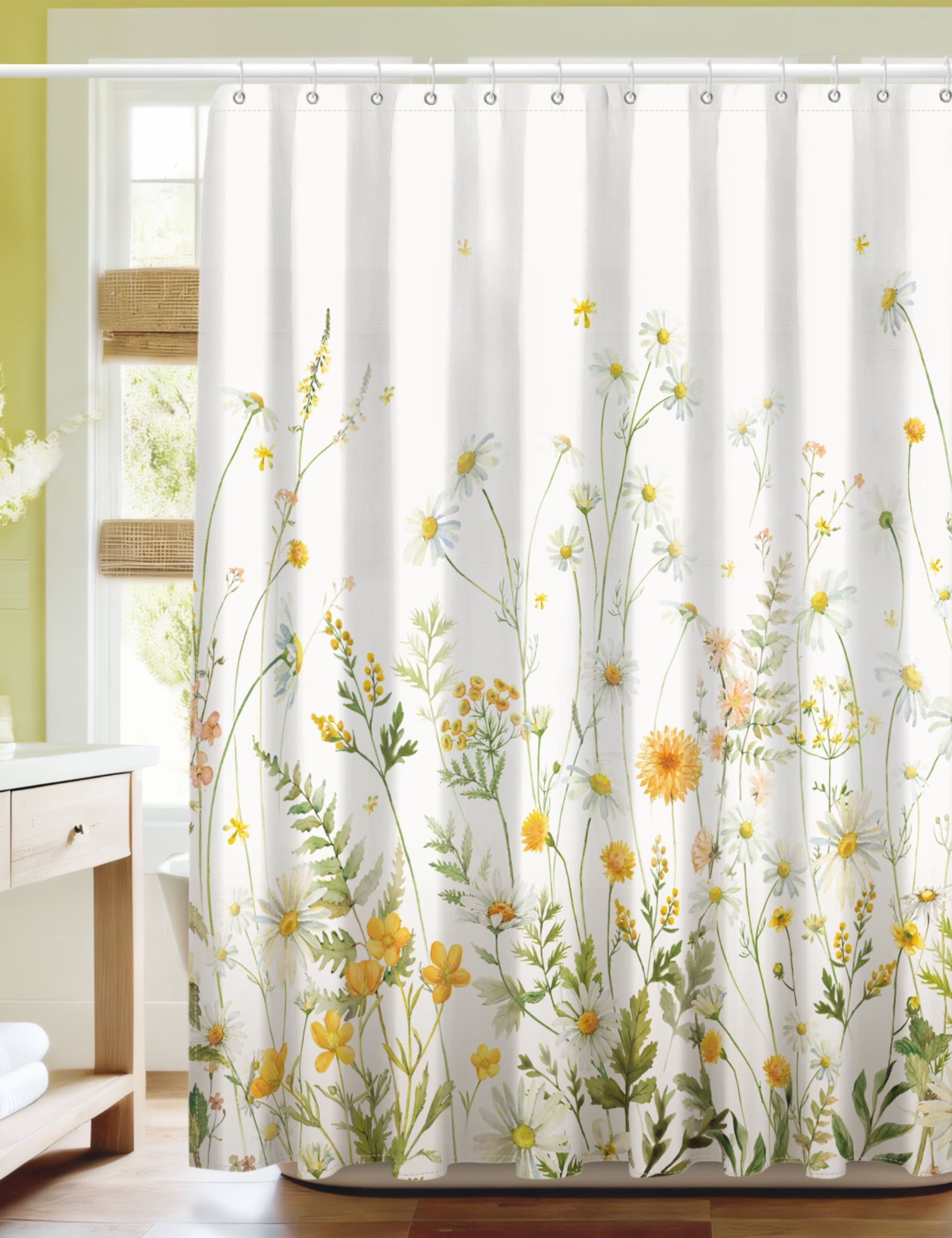 Afuly Floral Shower Curtains for Bathroom Yellow Green Blooming Flowers ...