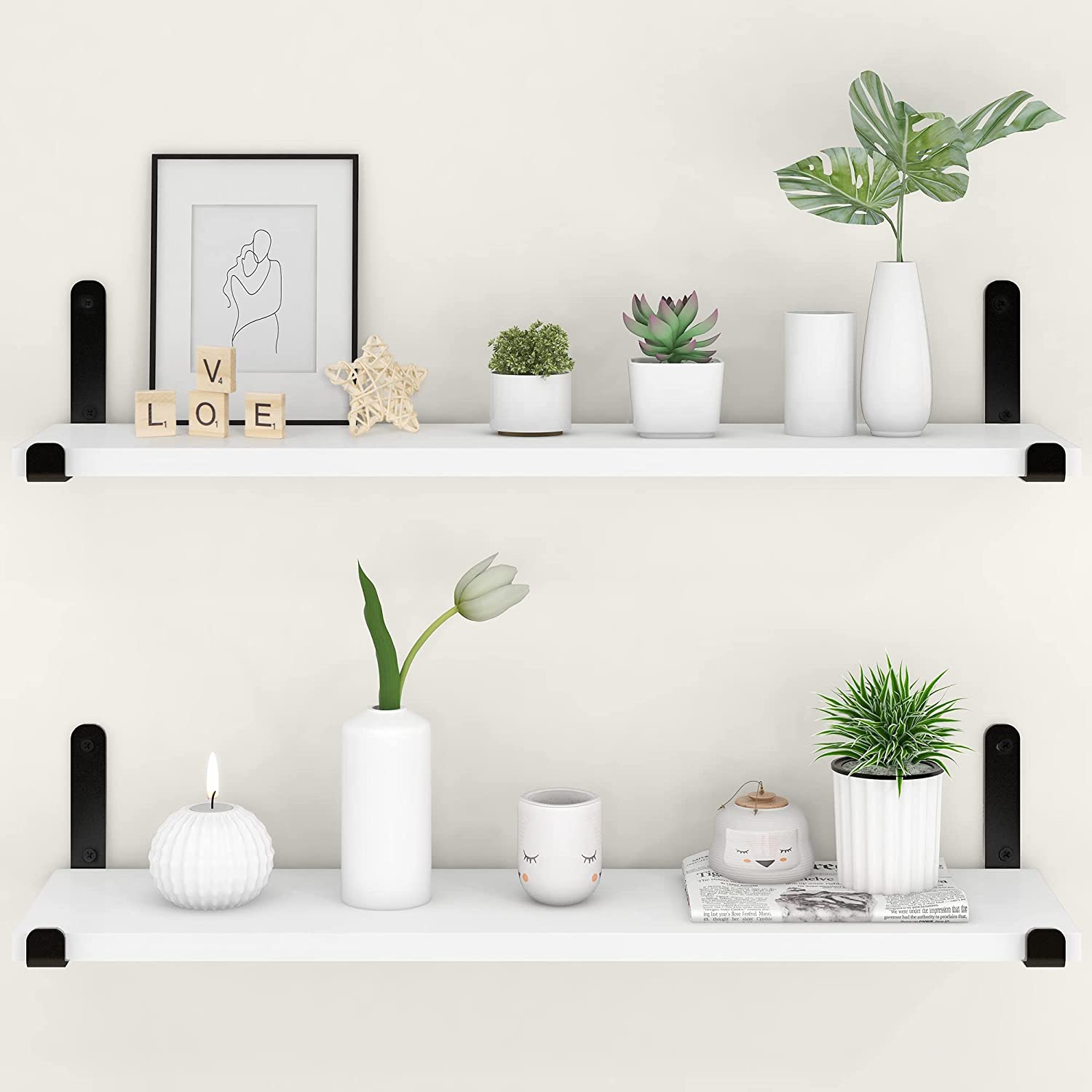 SUMGAR Floating Shelves for Wall,White Gold Long Wall Shelves 24in ...