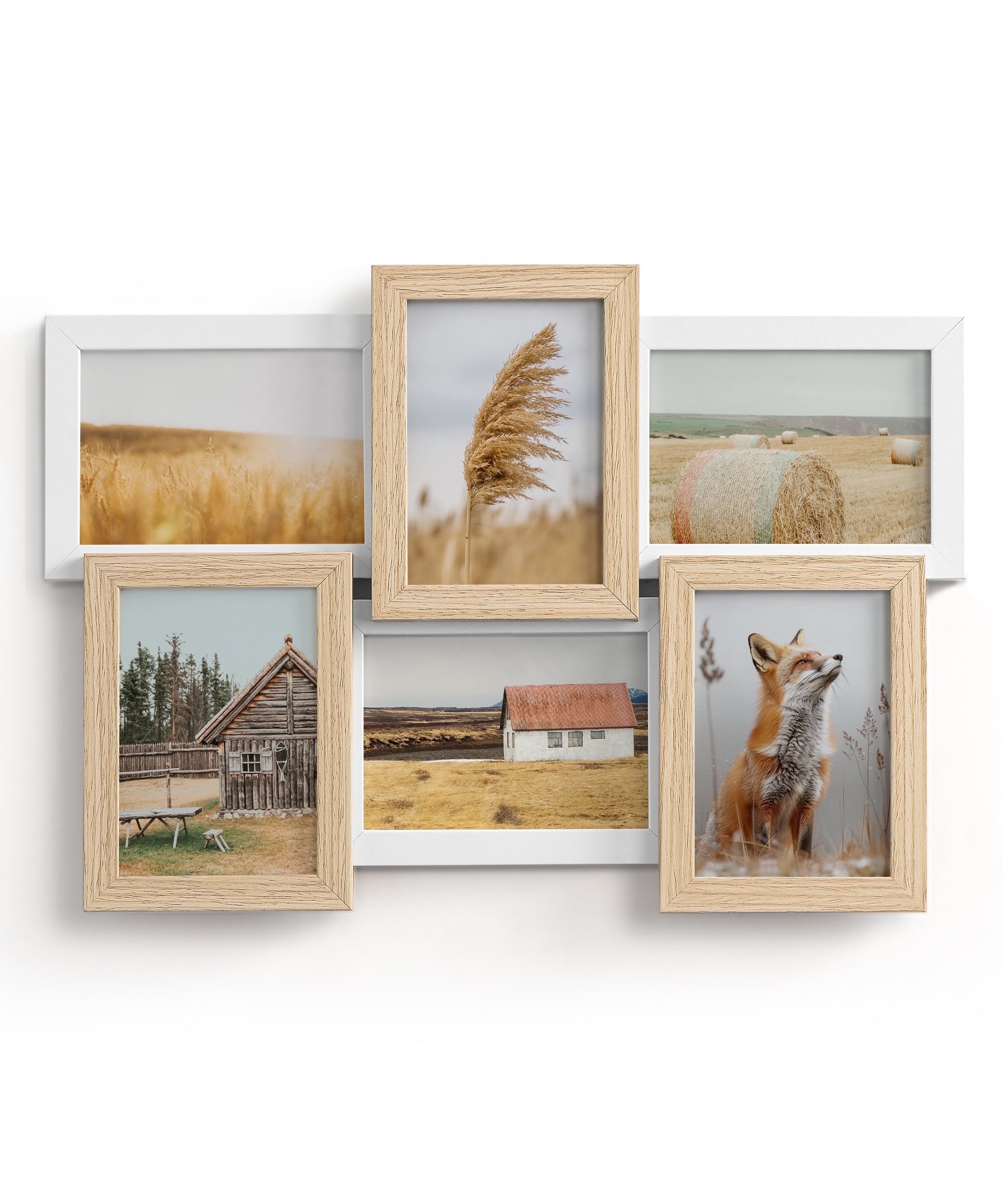 Afuly Collage Picture Frame Collage 6 Opening White and Wood Picture ...