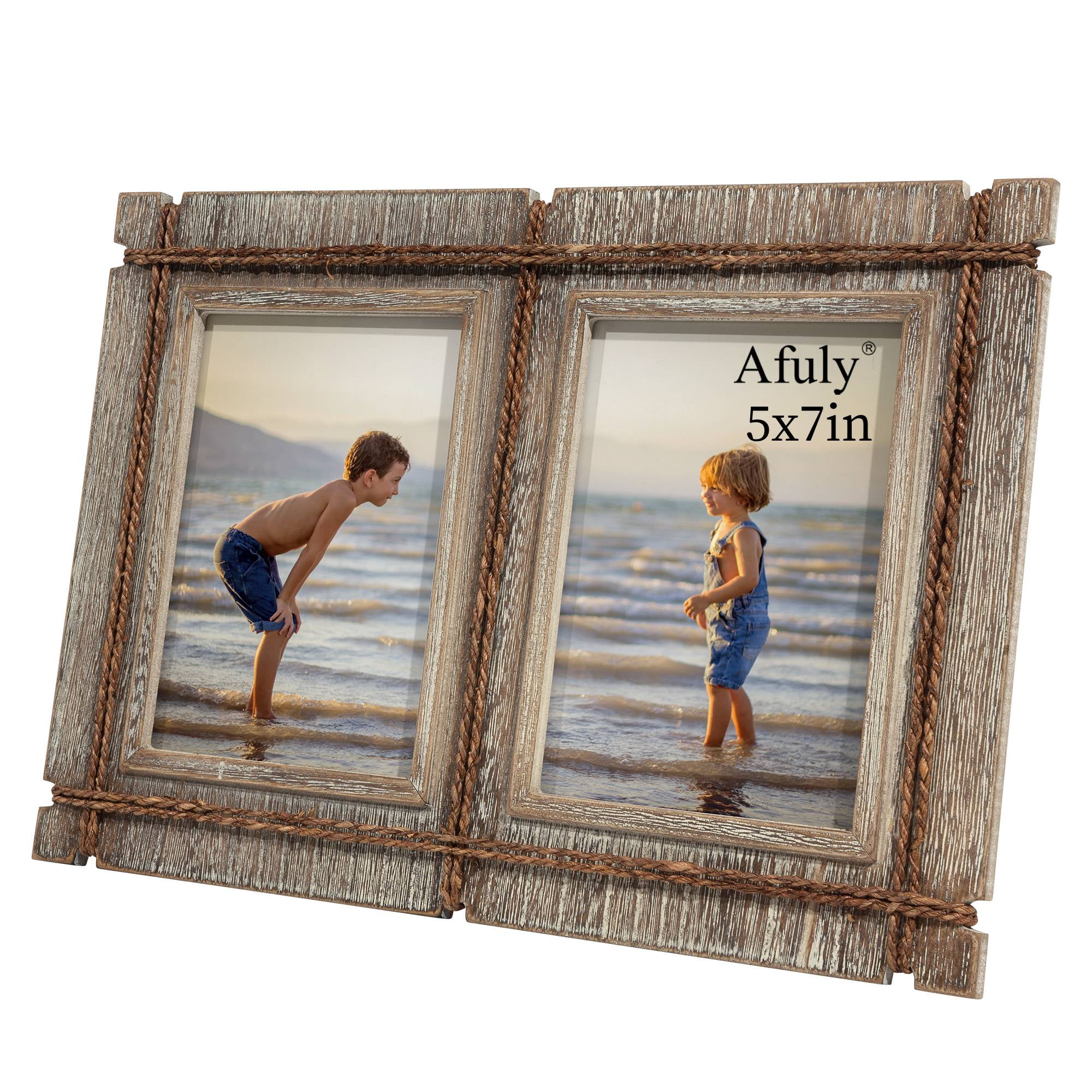 Afuly Rustic 5x7 Double Picture Frames, Distressed with Real Glass ...