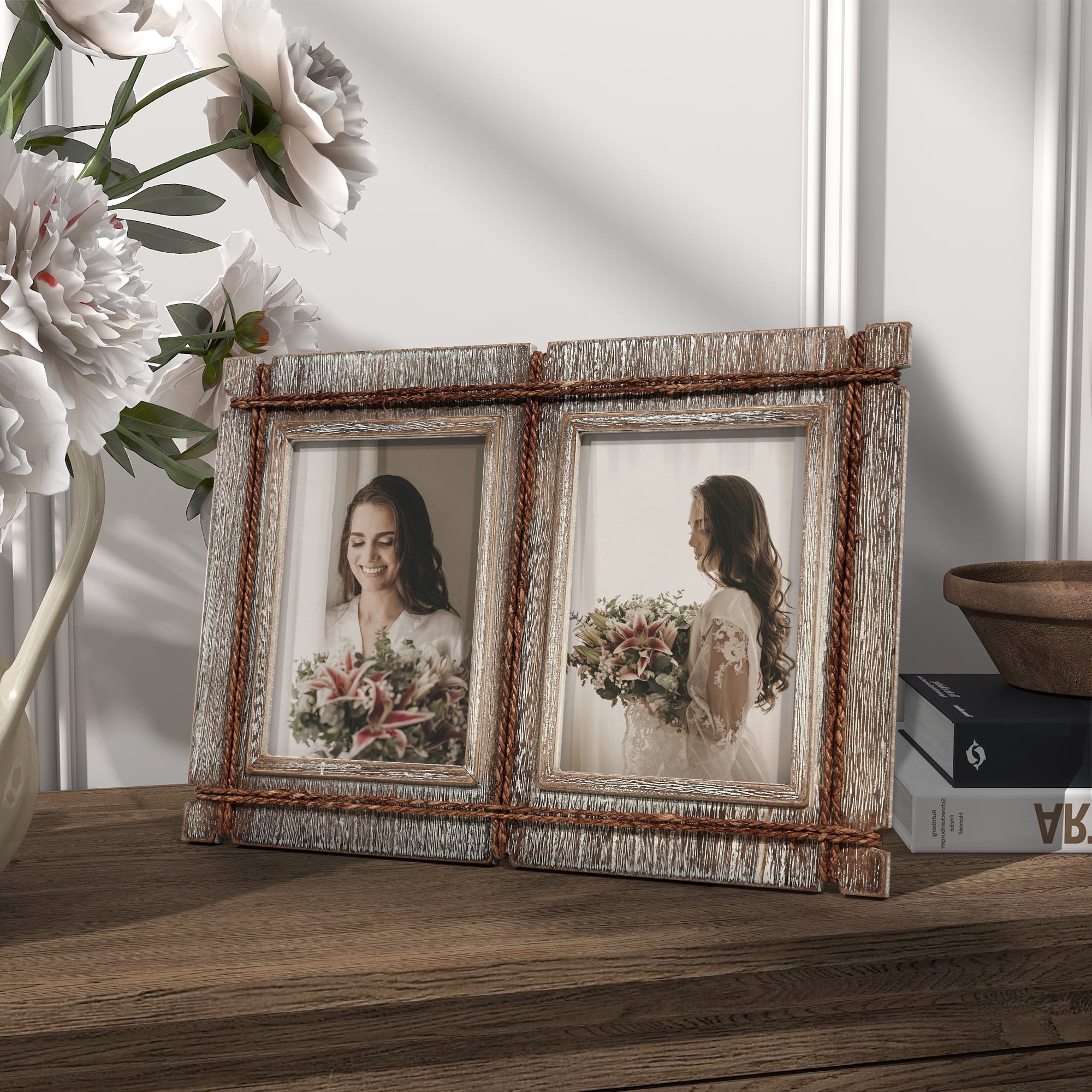 Afuly Rustic Double Picture Frames 5x7, Collage Western Picture Frame ...