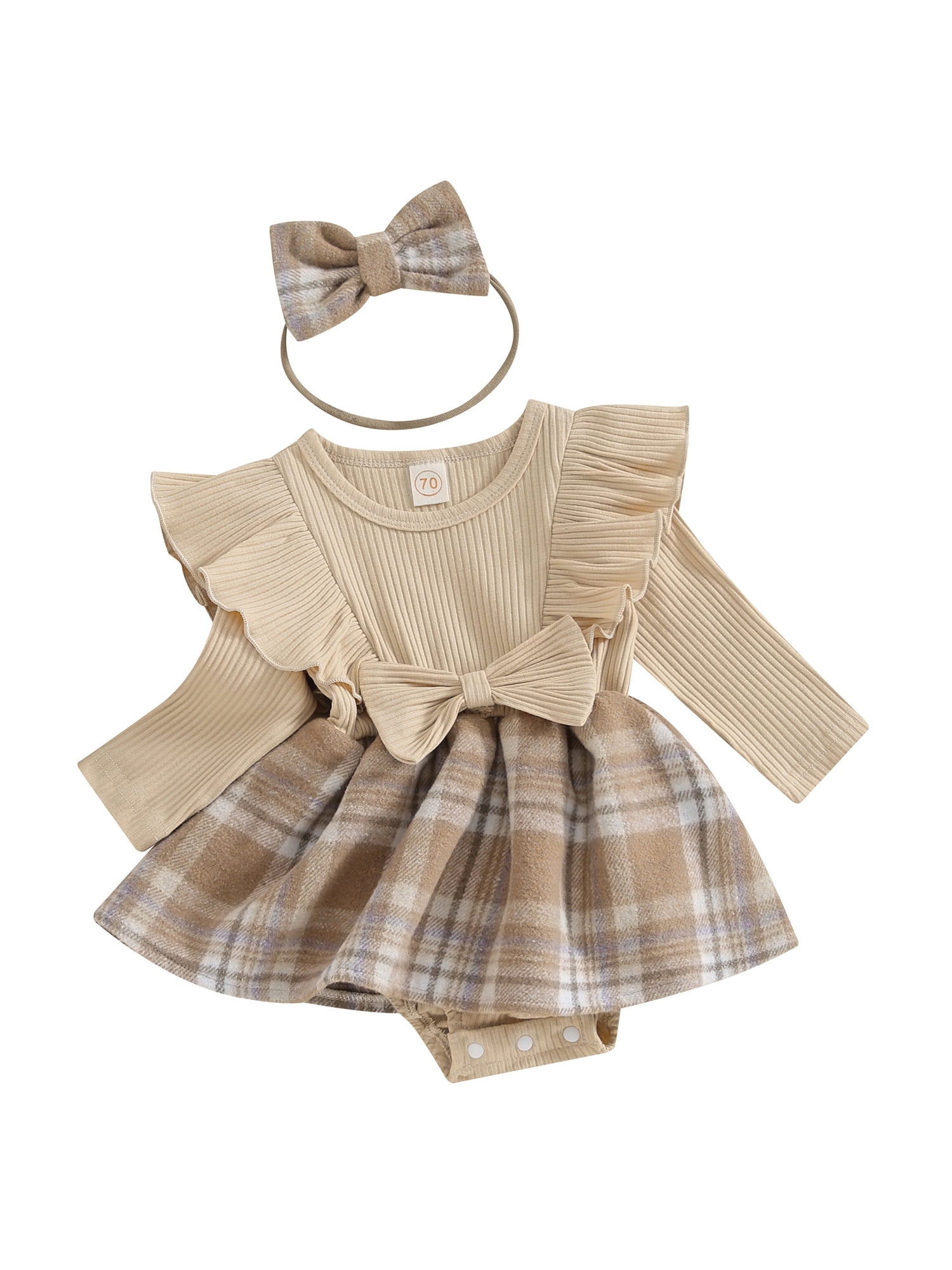 Afunbaby 0-18M Baby Girl 2Pcs Fall Outfits Ruffle Long Sleeve Plaid ...