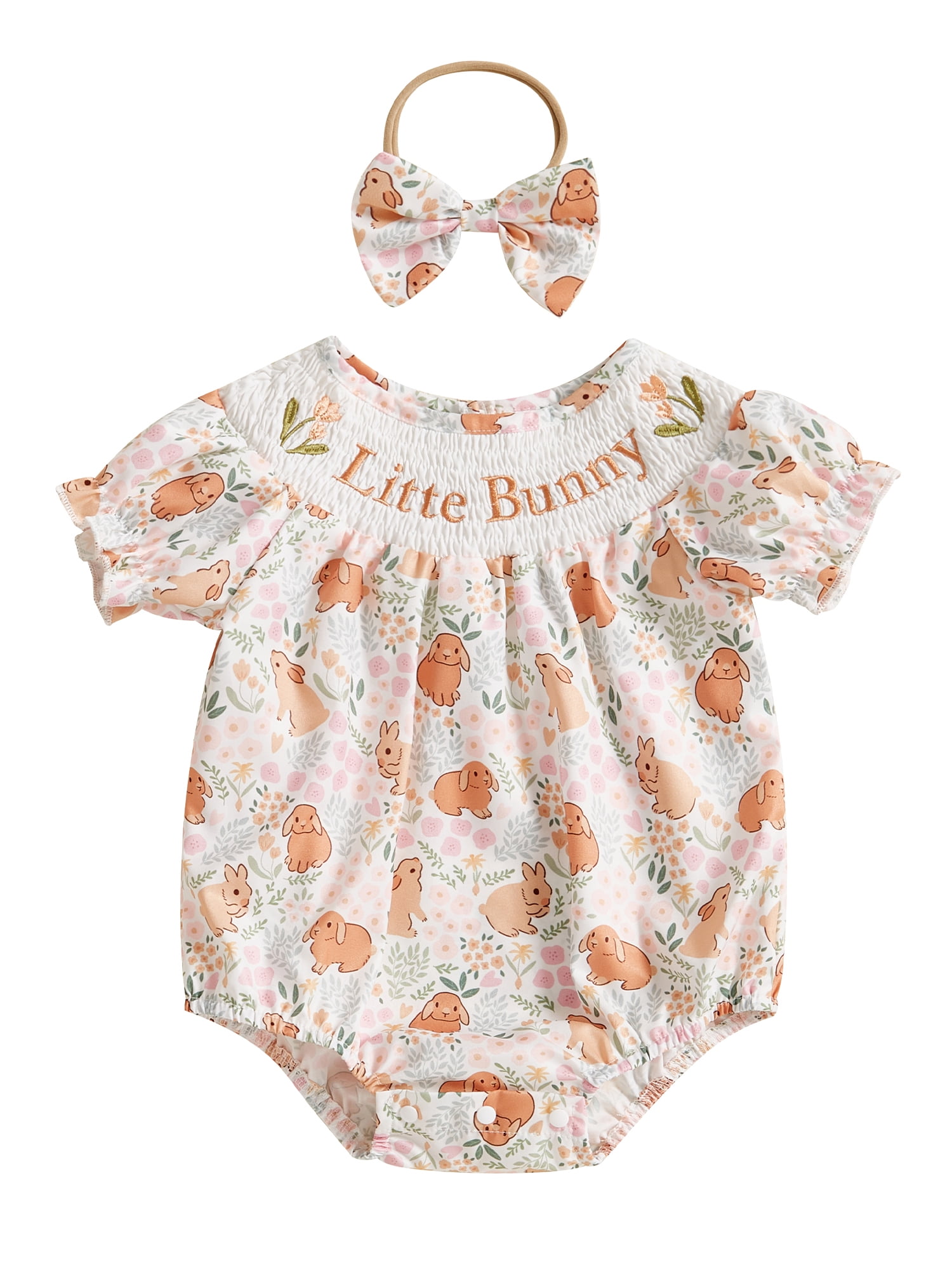 Afunbaby Baby Girl Easter Romper Letter Embropidery Bunny Print Short ...