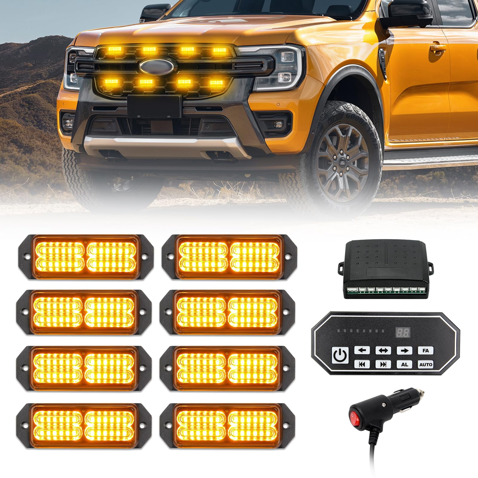 Afurkuot Amber LED Strobe SSF20 Light Bars with Switch, 8-In-1 LED ...