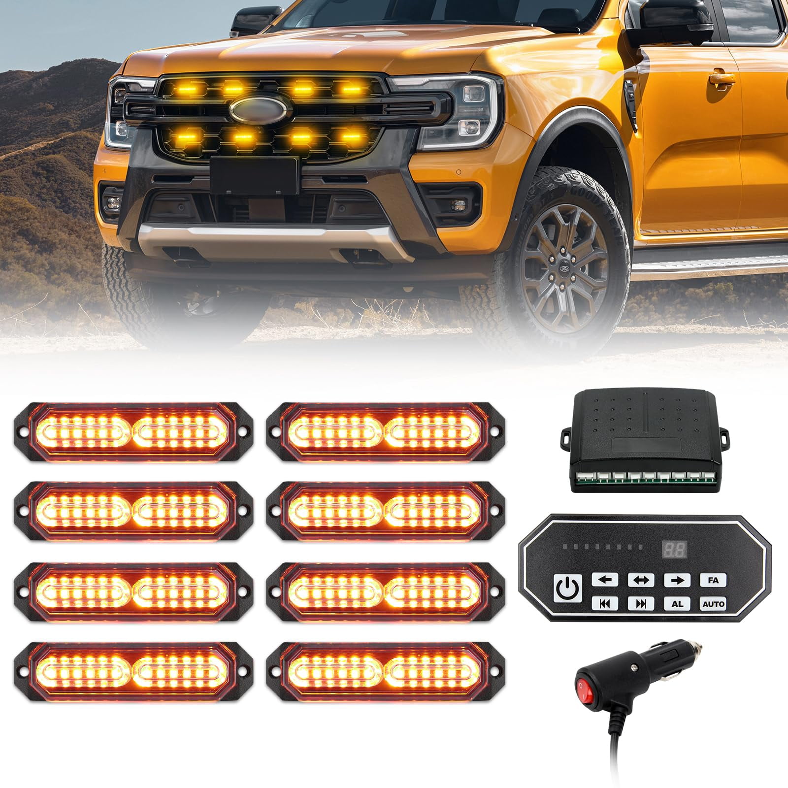 Afurkuot Amber Strobe Lights IFF17 Bar with Switch, 8-In-1 LED Amber ...
