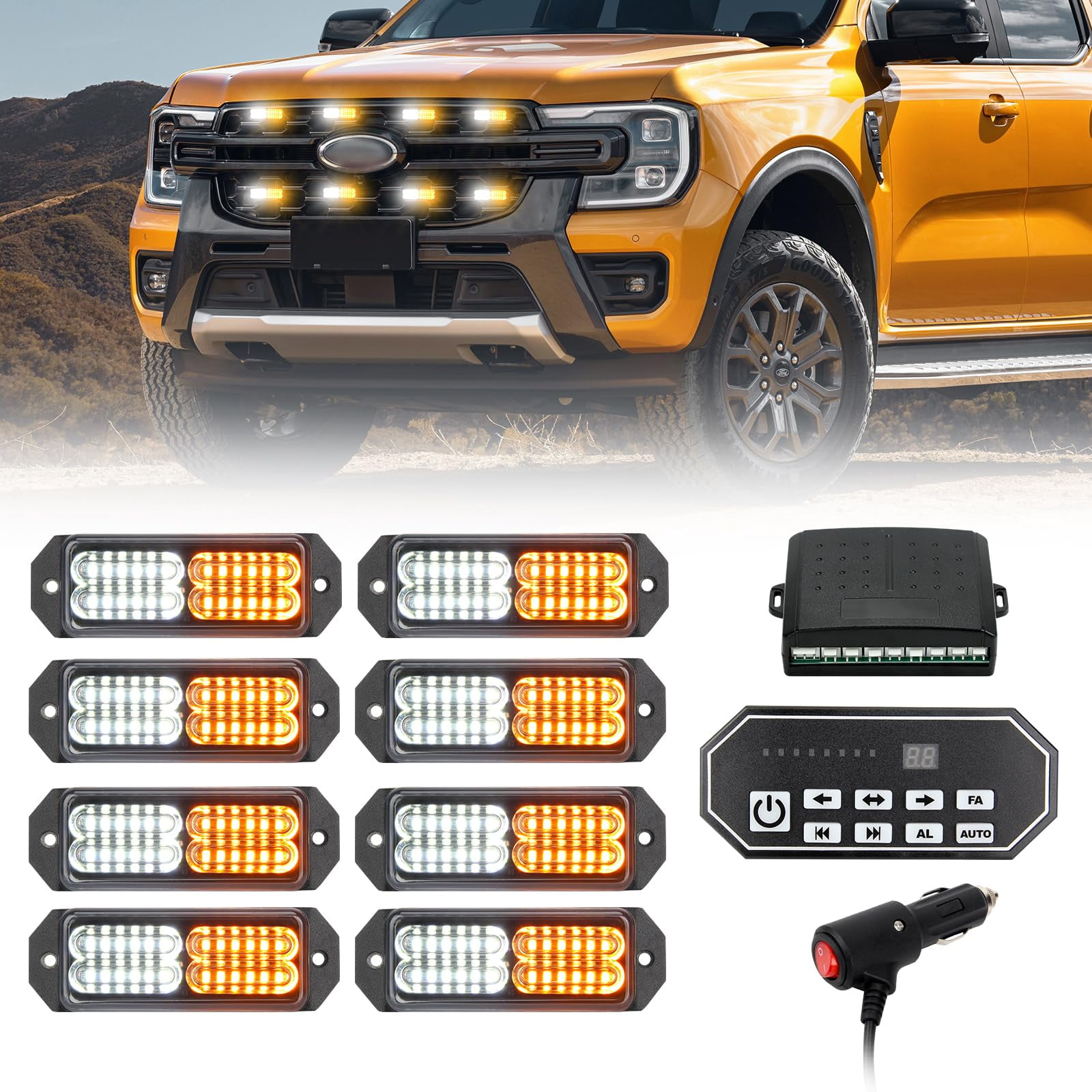 Afurkuot Amber & White KEF16 LED Strobe Light Bars with Switch, Surface ...