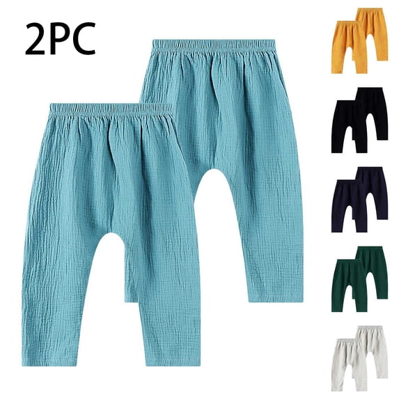 Afuyipoi 2 Pack Boys Cotton Pants Size 0-8 Solid Color Elastic Waist ...