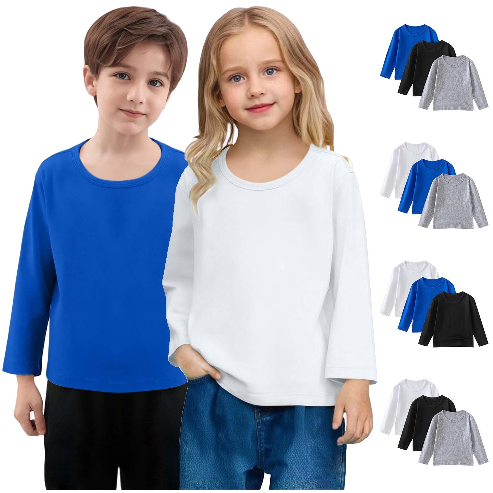 Afuyipoi 3PC T-shirts for Kids(1-11), Boys Girls Long Sleeve Round Neck ...