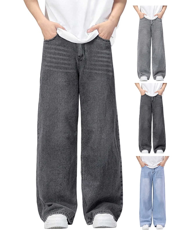 Afuyipoi Big Boys Denim Jeans Size 13-18 Solid Color Straight Leg Pants ...