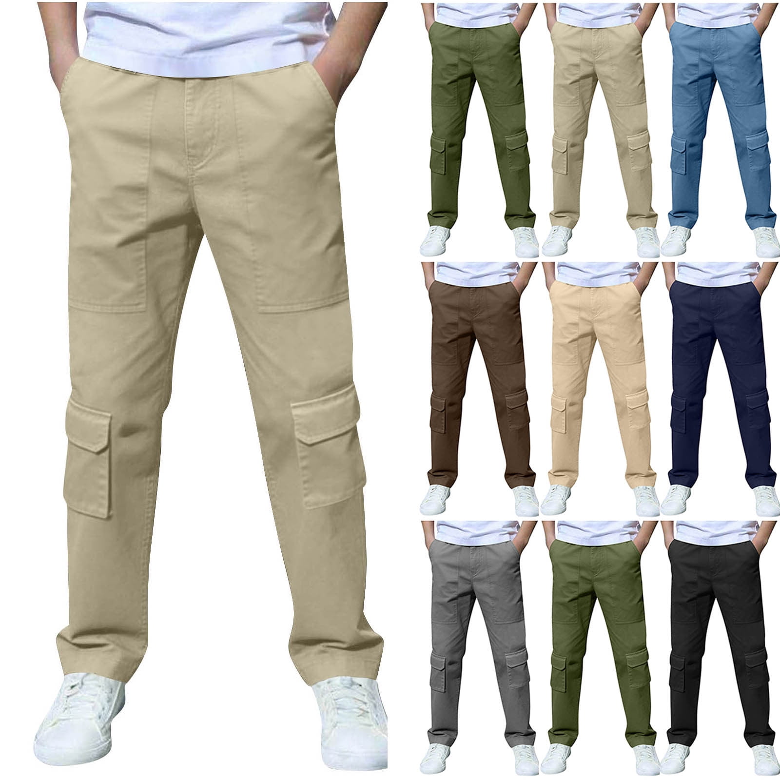 Afuyipoi Boys Cargo Pants With Pockets (For 3-14), Elastic Waist ...