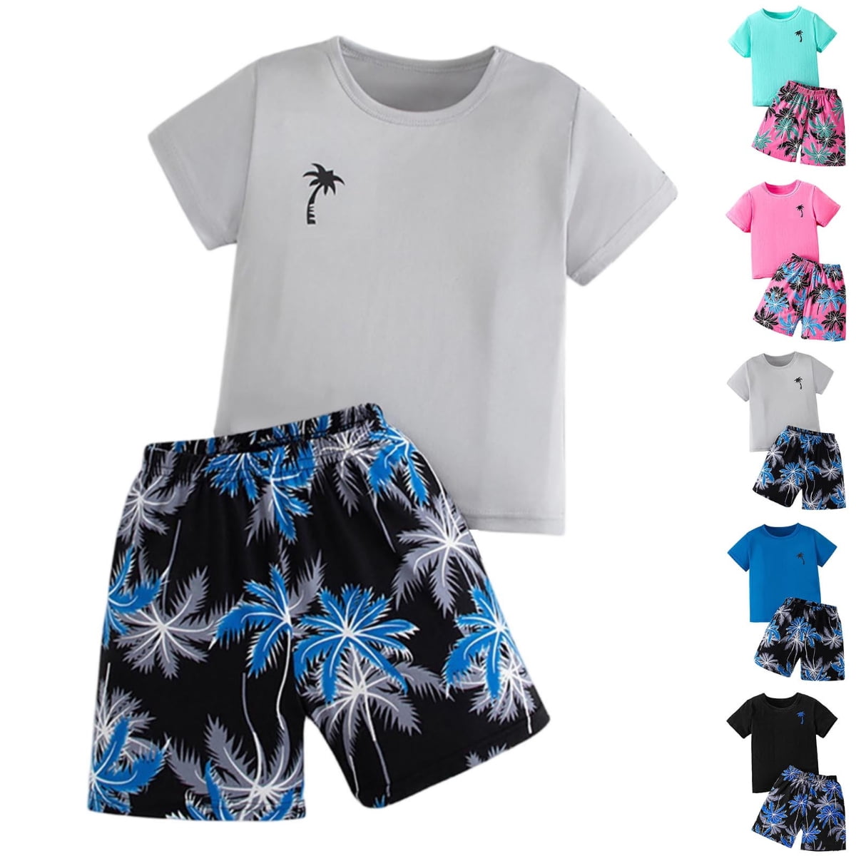 Afuyipoi Boys Girls 2-Piece Tropical Vacation Outfit (3-12 Years) Palm ...